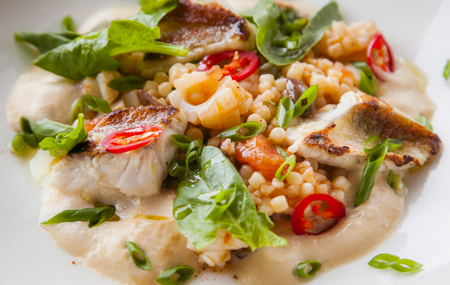 Fregula with Gurnard Fillet, Squid and Umami Foam | Cristiano Andreini ...