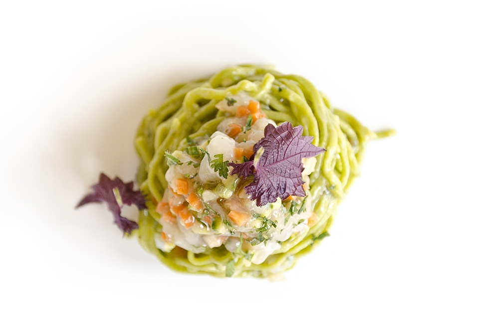 Ricetta Spaghettino freddo all'aneto, crudità di scampi e zenzero ...